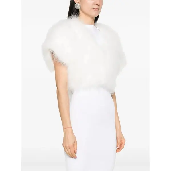 YVES SALOMON Feather Cropped Jacket - White