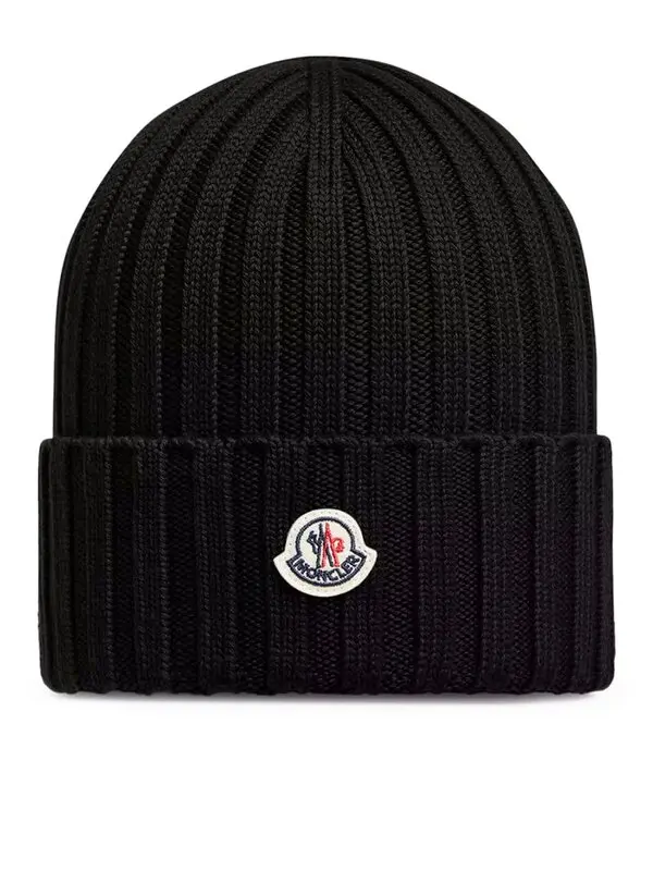 Moncler Logo-embroidered Wool Beanie - Black