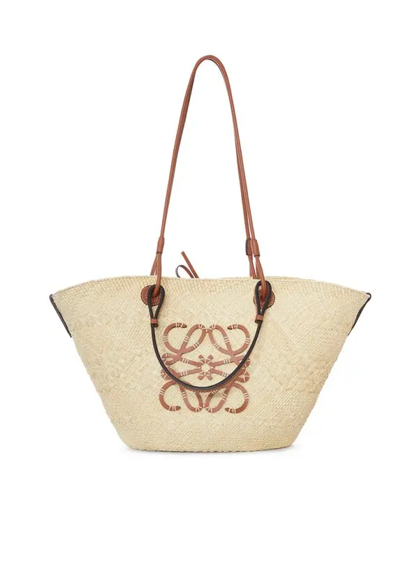 Loewe X Paula's Ibiza Anagram Basket Medium Bag In Iraca Palm And Calfskin - Multicolor