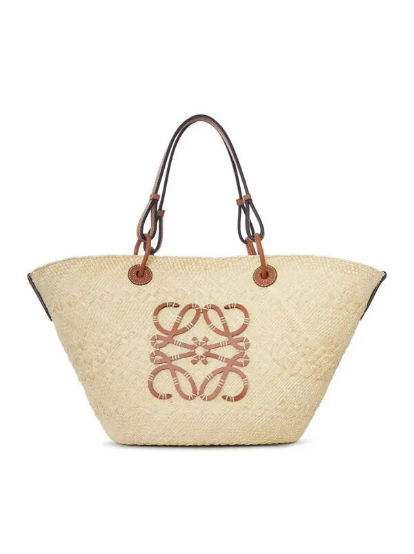 Loewe X Paula's Ibiza Anagram Basket Medium Bag In Iraca Palm And Calfskin - Multicolor