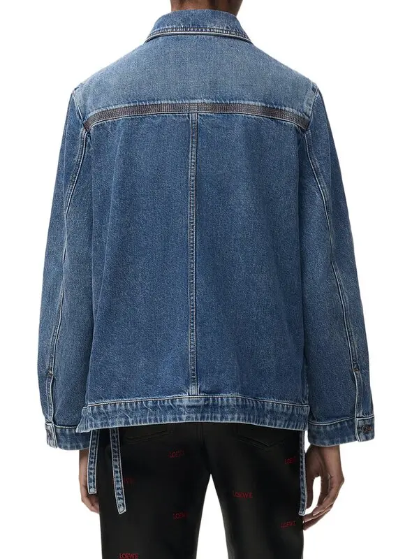 Loewe Cotton Denim Jacket With Asymmetric Hem And Side Laces - Blue