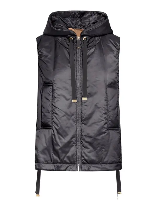 Max Mara Padded Vest With Hood In Waterproof Canvas - Black