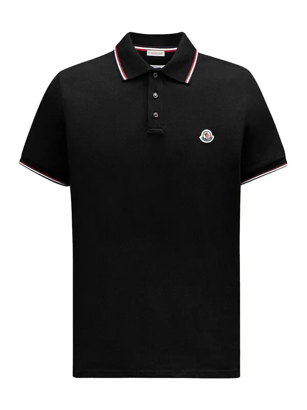 Moncler Cotton Piquet Polo Shirt With Tricolor Trim - Black