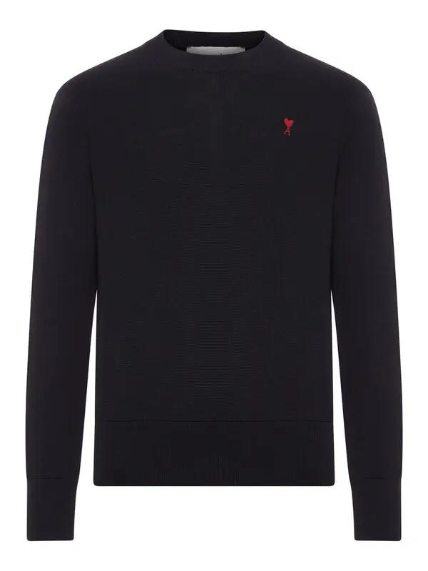 AMI Paris Crewneck Sweater In Merino Wool With De Coeur Embroidery - Black