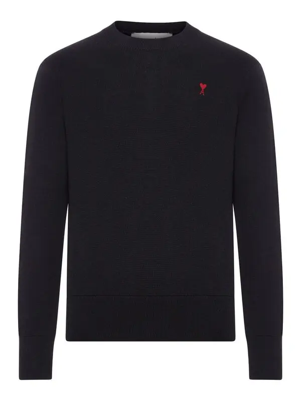 AMI Paris Crewneck Sweater In Merino Wool With De Coeur Embroidery - Black