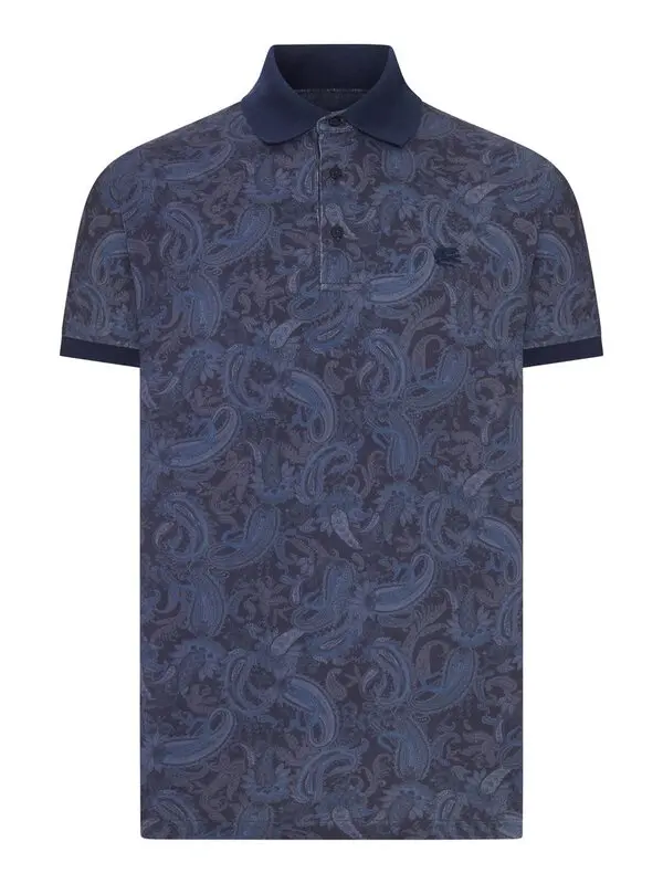 Etro Cotton Piqué Polo Shirt With Paisley Print - Blue