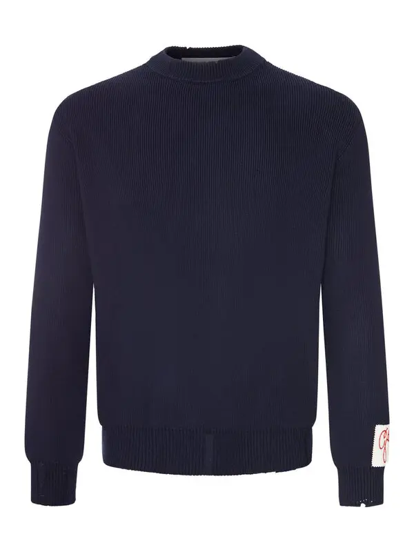 GOLDEN GOOSE Crewneck Cotton Sweater With Distressed Effect - Blue