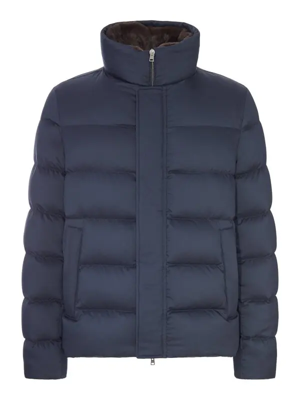Herno Padded High Collar Faux Fur Lined Puffer Jacket - Blue