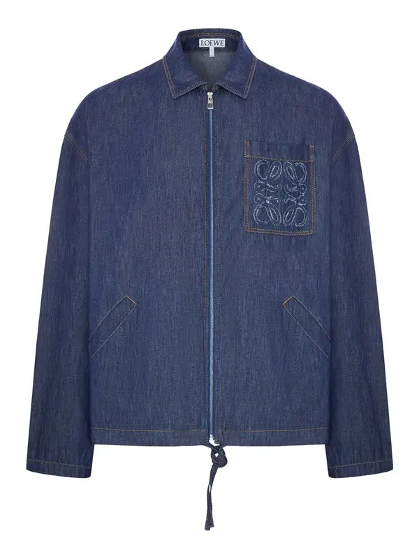 Loewe Zip-up Denim Jacket With Embroidered Pocket - Blue