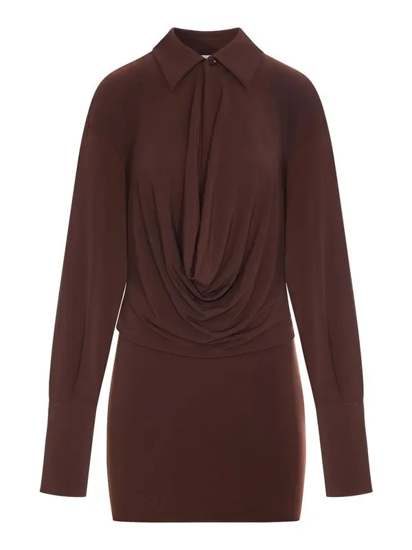 Andamane The Attico Lilia Mini Dress With Deep Neckline - Brown