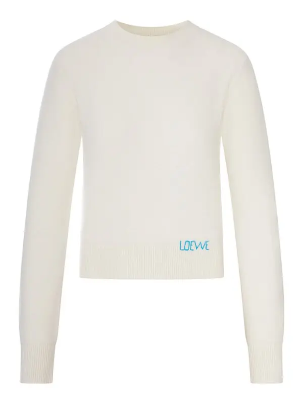 Loewe Wool Sweater With Hand-embroidered Detail Applied To The Hem - Cream