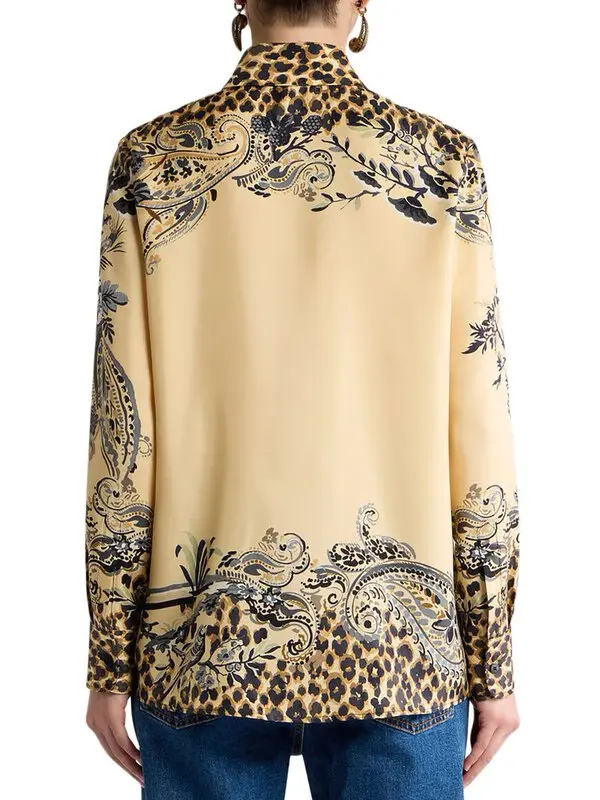 Etro Silk Shirt With Placement Leopard And Paisley Print - Cream