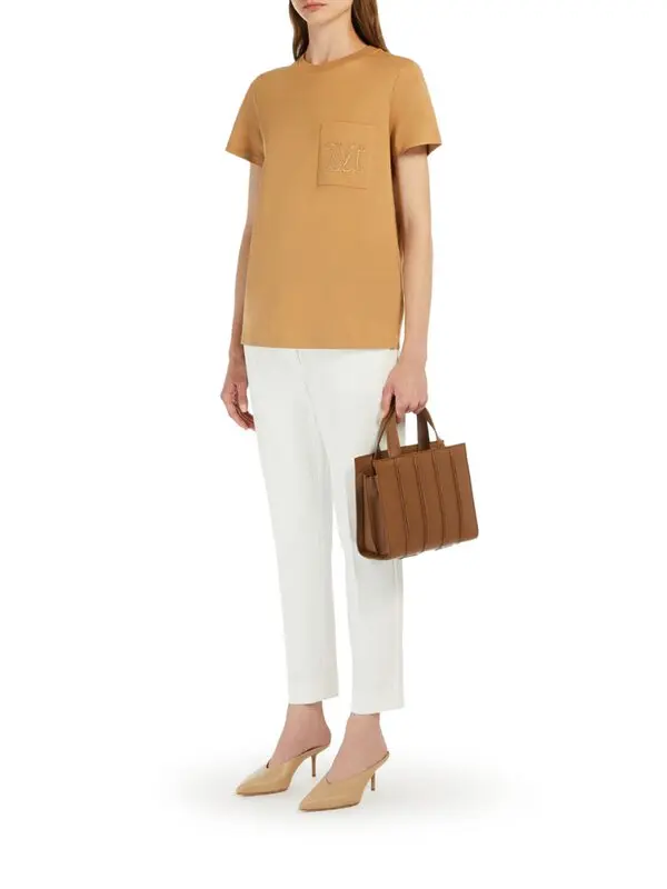 Max Mara Straight-fit Cotton Jersey T-shirt With Embroidered Monogram Pocket - Brown