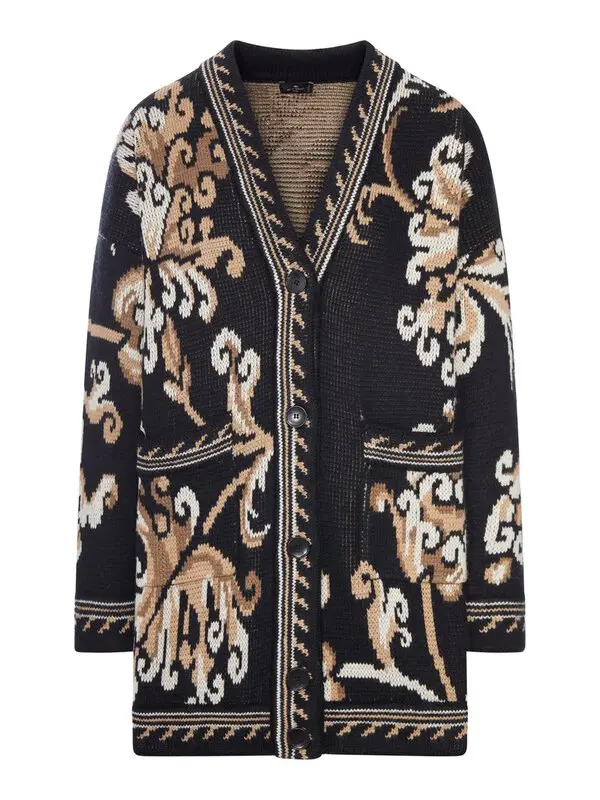 Etro Jacquard Knit Floral Cardigan - Black