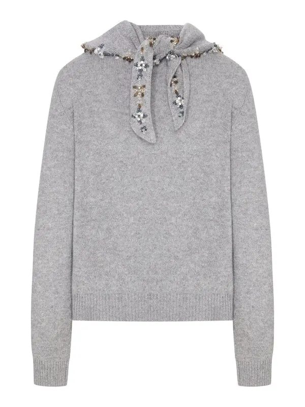 Prada Cashmere Sweater With Embroidered Scarf Detail