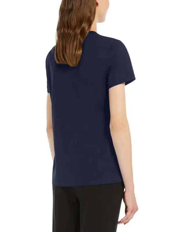 Max Mara Cotton Jersey T-shirt With Embroidered Monogram Pocket - Blue