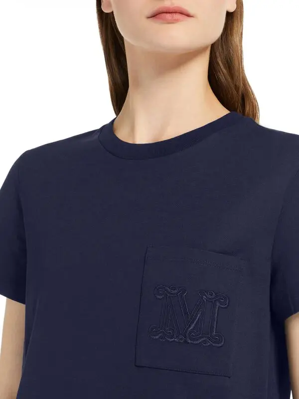 Max Mara Cotton Jersey T-shirt With Embroidered Monogram Pocket - Blue