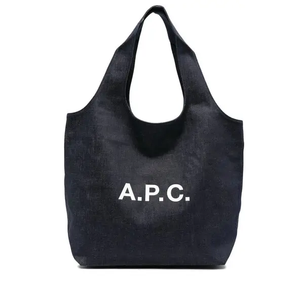 A.p.c. Cotton Tote Bag With Logo Print - Blue
