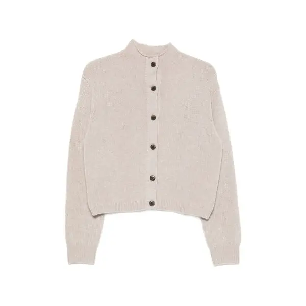 LISA YANG Sand Beige Cashmere Mock Neck Cardigan - Cream