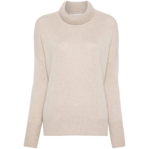 LISA YANG Sand Beige Cashmere Roll Neck Jumper