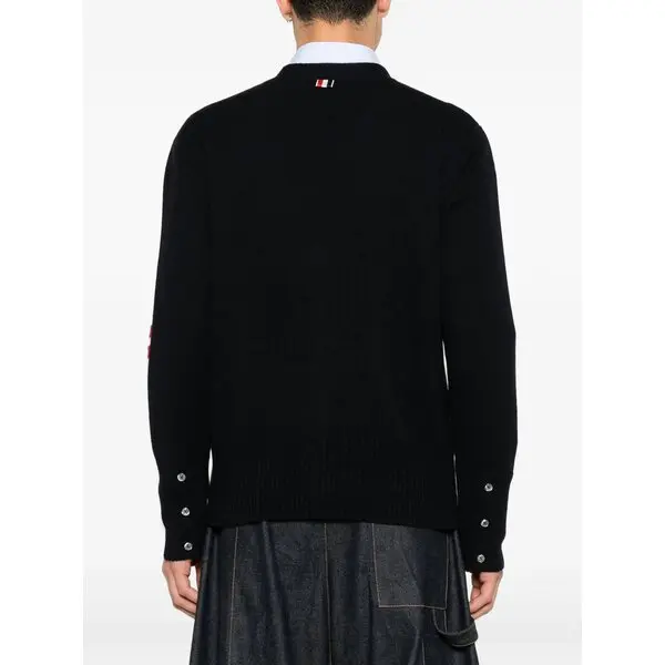 Thom Browne Cable Knit V-neck Cardigan With Signature 4-bar Stripe - White
