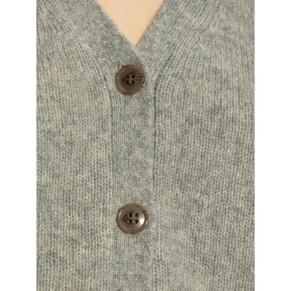 LISA YANG Ash Grey Cashmere Silk Blend V-neck Cardigan - Gray