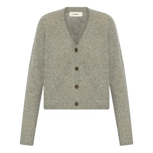 LISA YANG Ash Grey Cashmere Silk Blend V-neck Cardigan - Gray
