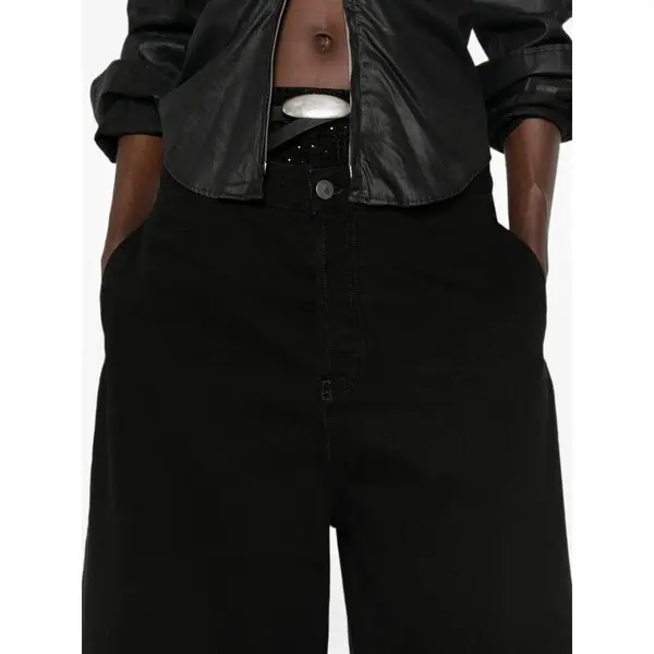 Attico Cotton Cropped Wide Leg Jeans - Black