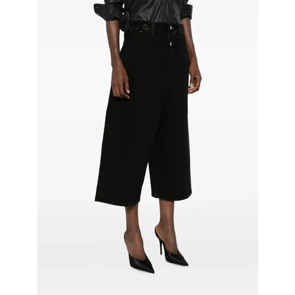 Attico Cotton Cropped Wide Leg Jeans - Black