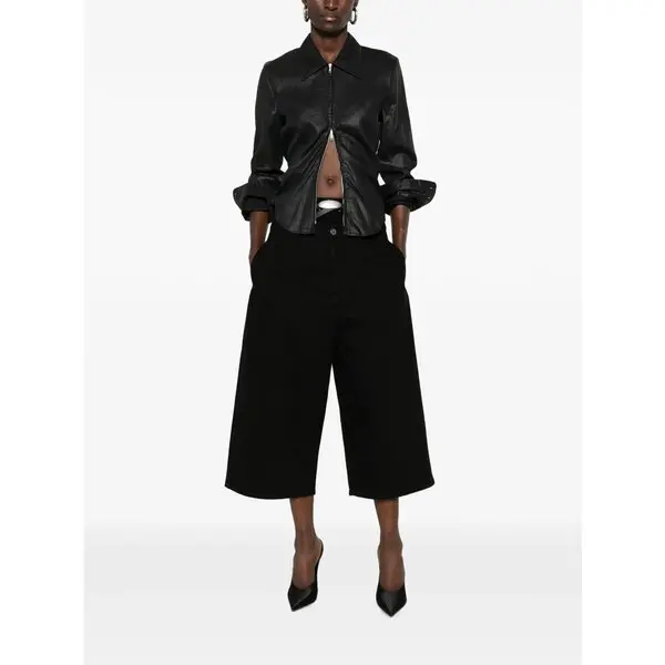Attico Cotton Cropped Wide Leg Jeans - Black