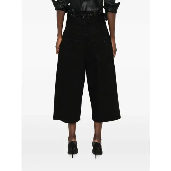 Attico Cotton Cropped Wide Leg Jeans - Black