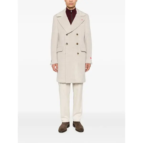 Isaia Neutrals Coats Double Breasted Coats