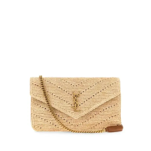 Saint Laurent Raffia Shoulder Bag - Cream
