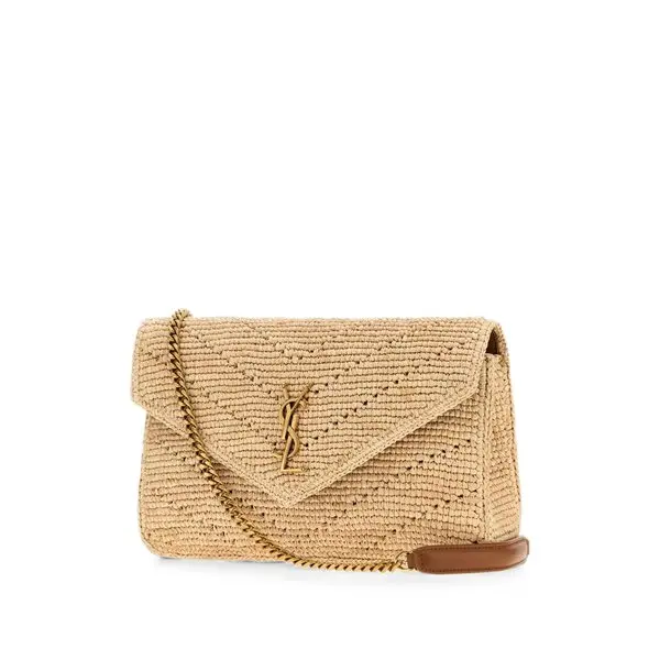 Saint Laurent Raffia Shoulder Bag - Cream