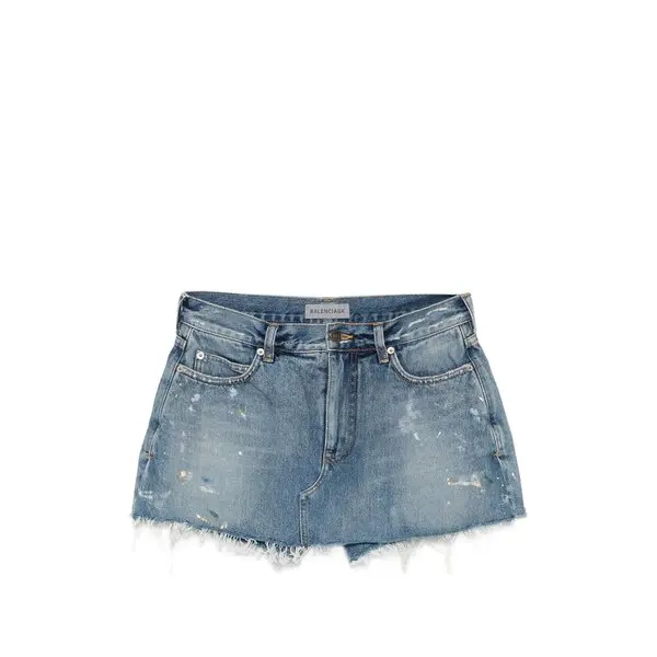 Balenciaga Light Paint-splatter Denim Mini Shorts - Blue