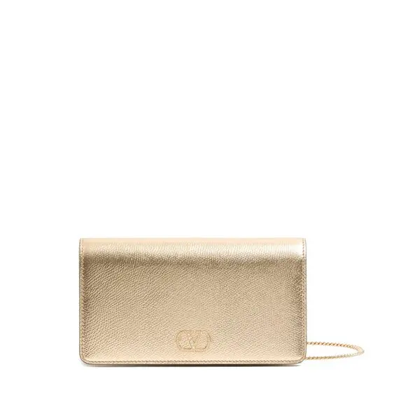 Valentino Garavani Tone Leather Clutch Bag With Crystal Embellishment - Gold