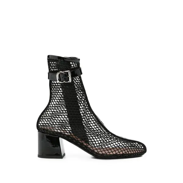 Alaïa Mesh Paneled Buckled Block Heel Ankle Boots - Black