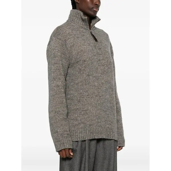 MAISON MARGIELA Grey Marl Effect High Neck Quarter-zip Jumper - Gray