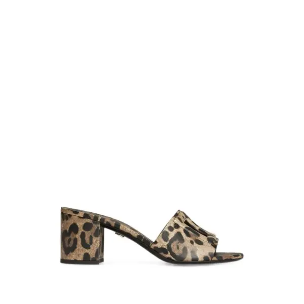 Dolce & Gabbana Keira Leopard Print Calfskin Mules - Cream
