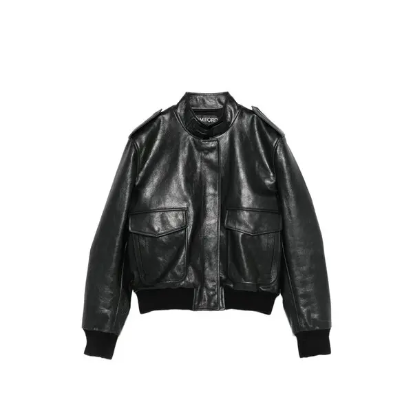 TOM FORD Leather Epaulette Jacket - Black