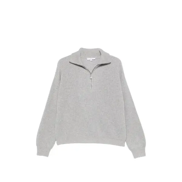 Malo Grey Cashmere Half-zip Ribbed Knit Jumper - Gray