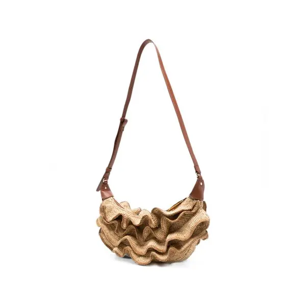 Zimmermann Woven Raffia Shoulder Bag With Ruffled Detailing - Cream