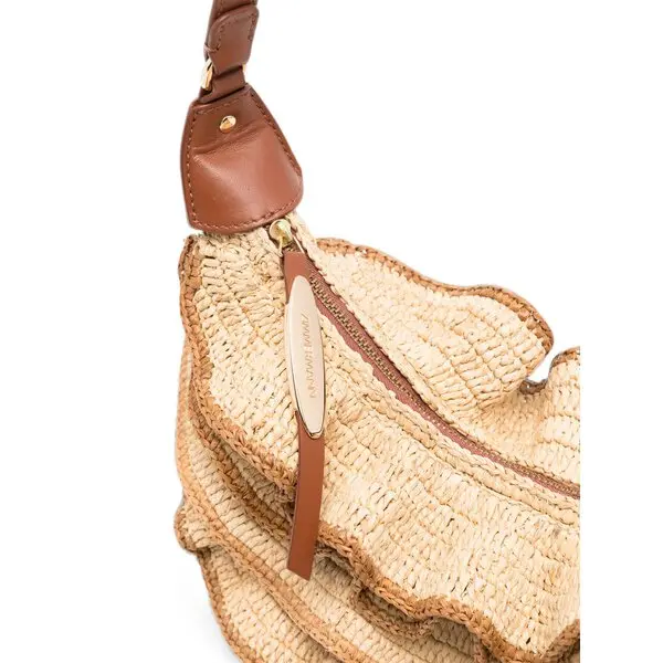 Zimmermann Woven Raffia Shoulder Bag With Ruffled Detailing - Cream