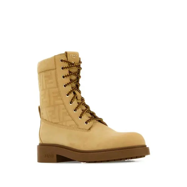 Fendi Calf Leather Lace-up Boots With Embossed Detailing