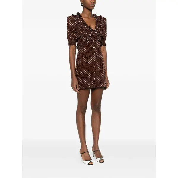 Alessandra Rich Polka Dot V-neck Ruffled Dress