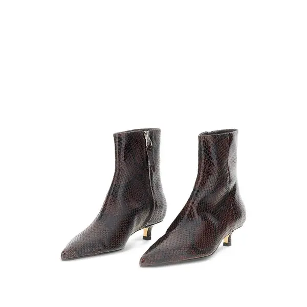 AeydĒ Snakeskin Effect Pointed Toe Zip Up Kitten Heel Boots - Brown