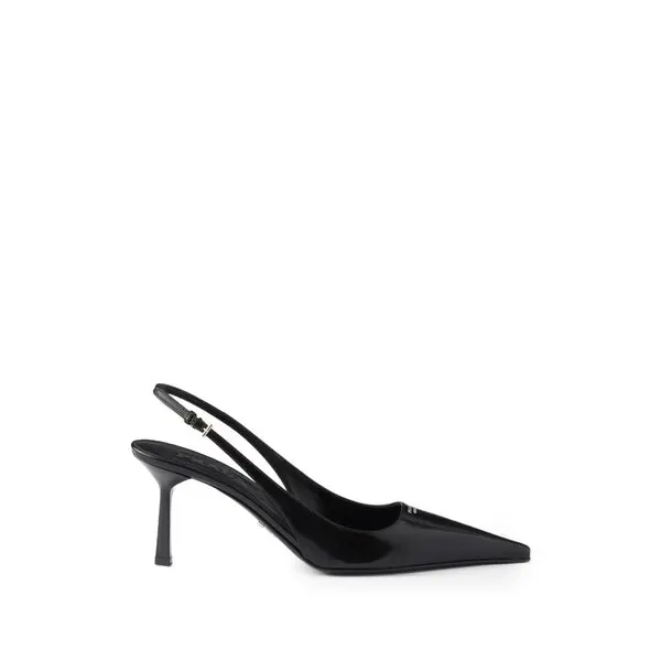 Prada Smooth Calf Leather Slingback Stiletto Heel Shoes - Black