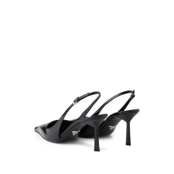 Prada Smooth Calf Leather Slingback Stiletto Heel Shoes - Black