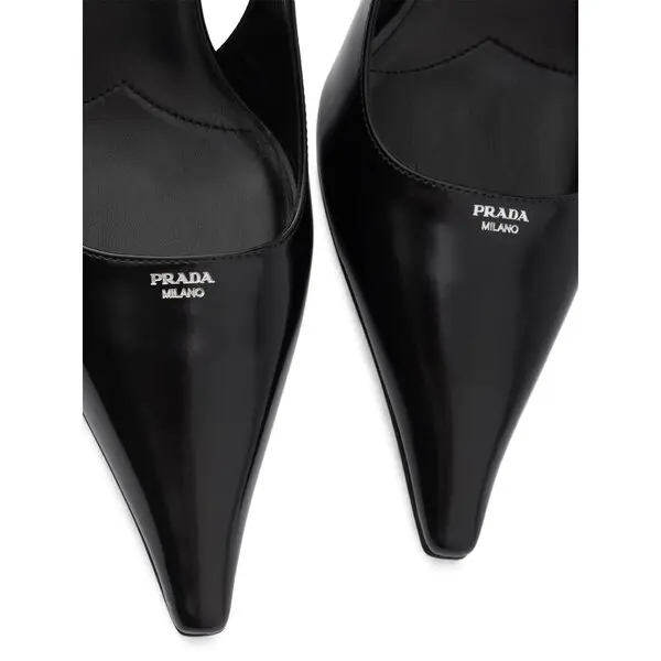 Prada Smooth Calf Leather Slingback Stiletto Heel Shoes - Black