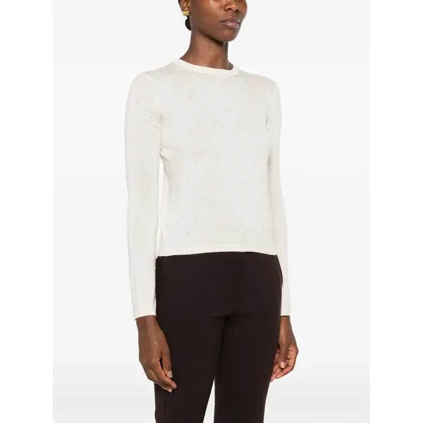 Max Mara Beige Polka-dot Crystal Embellished Long Sleeve Top